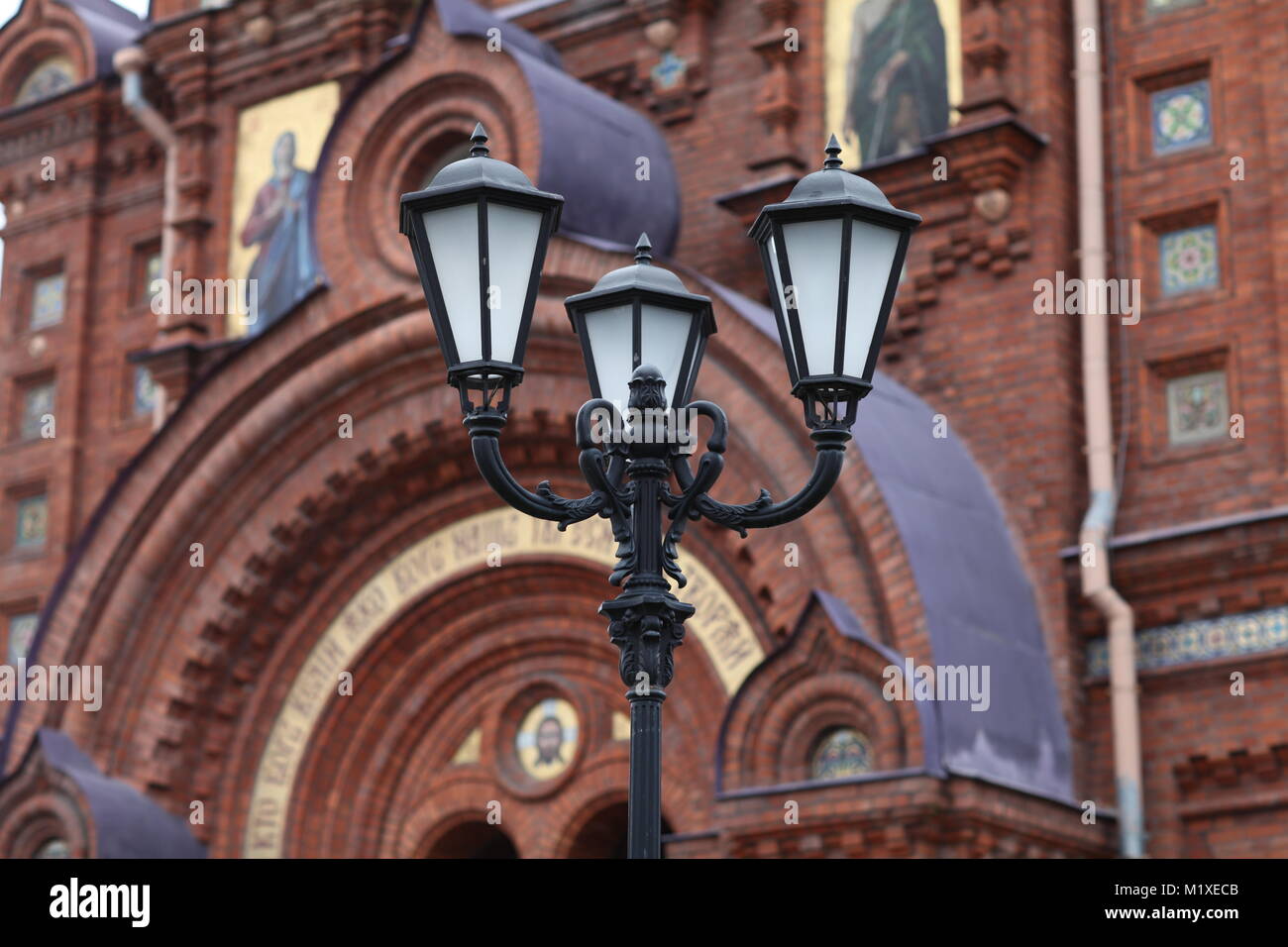 street lamp in the classical style of the church Stock Photo - Alamy