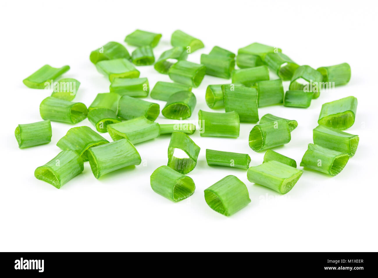 Chopped green onions isolated on white background in close-up Stock ...