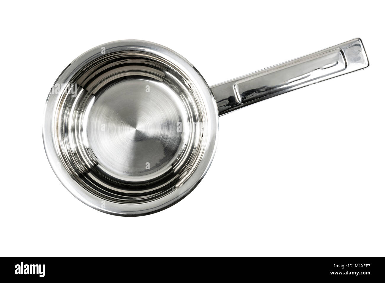Top view of a professional stainless steel metal cooking pan isolated ...