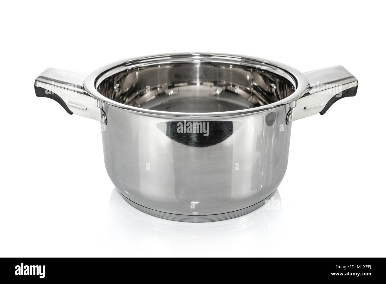 Premium stainless steel metal cooking pot isolated on a white ...