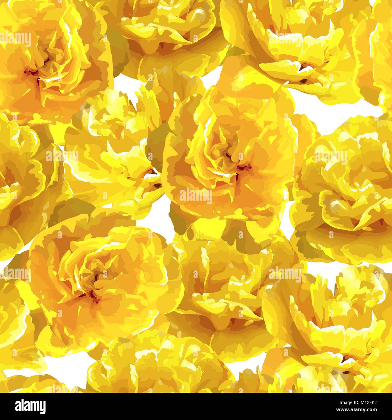 Seamless pattern with fluffy yellow tulips. Beautiful realistic flowers ...
