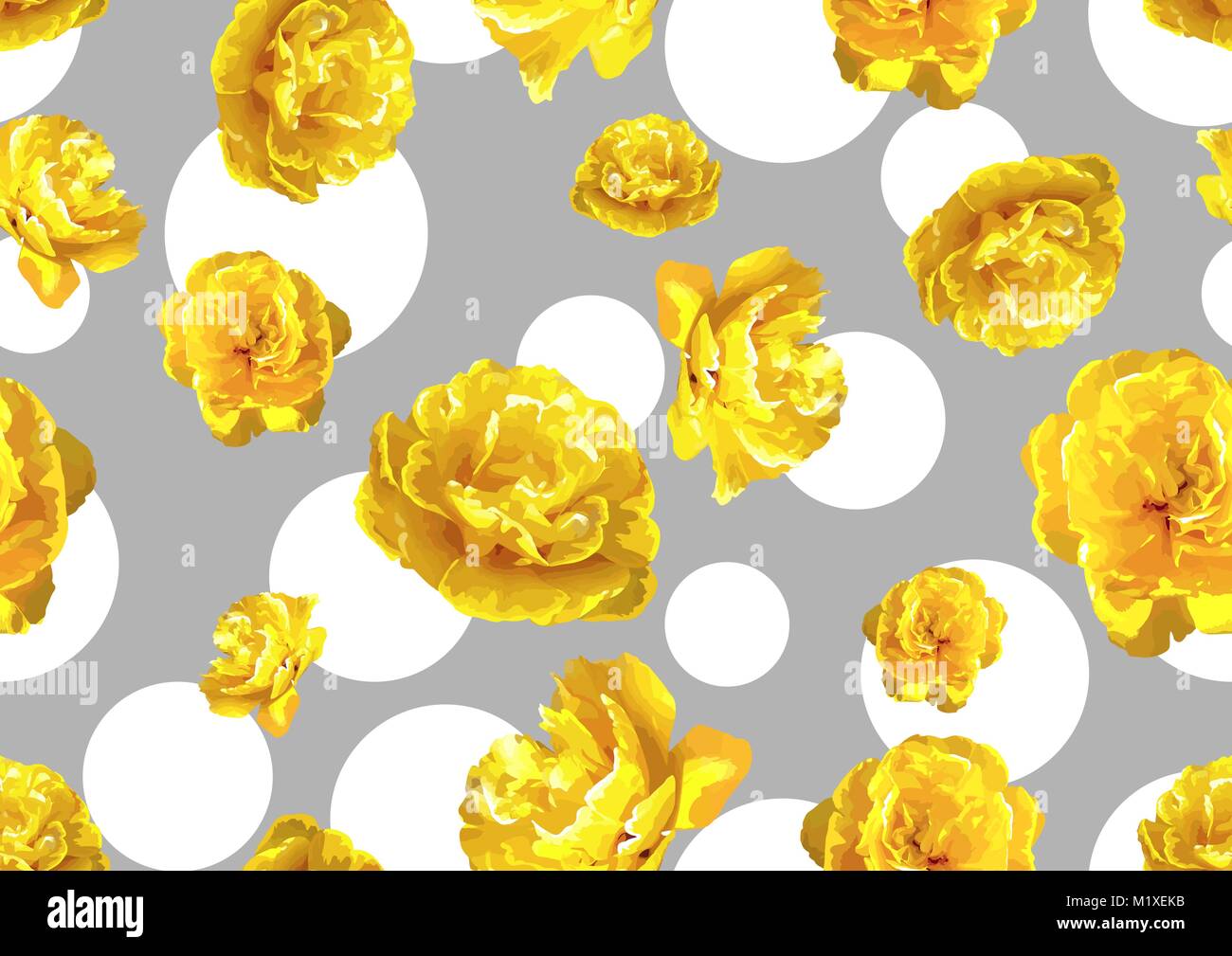 Seamless pattern with fluffy yellow tulips. Beautiful realistic flowers ...