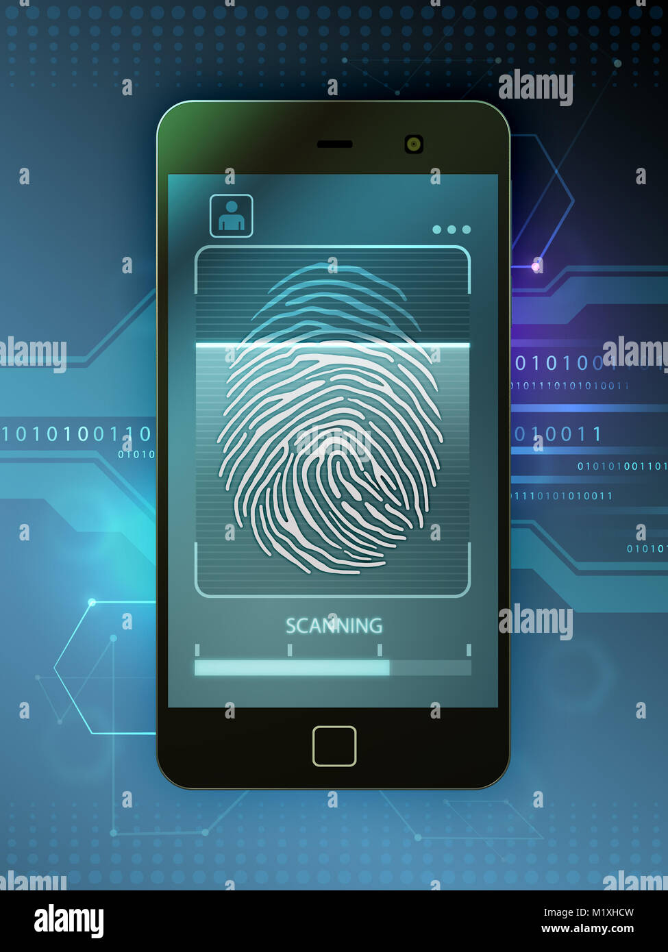 Smartphone with biometric access features. 3D illustration Stock Photo ...