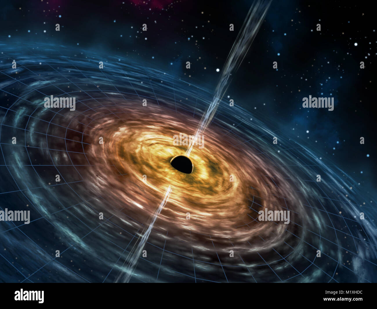 Black hole attracting space matter. Digital illustration Stock Photo ...