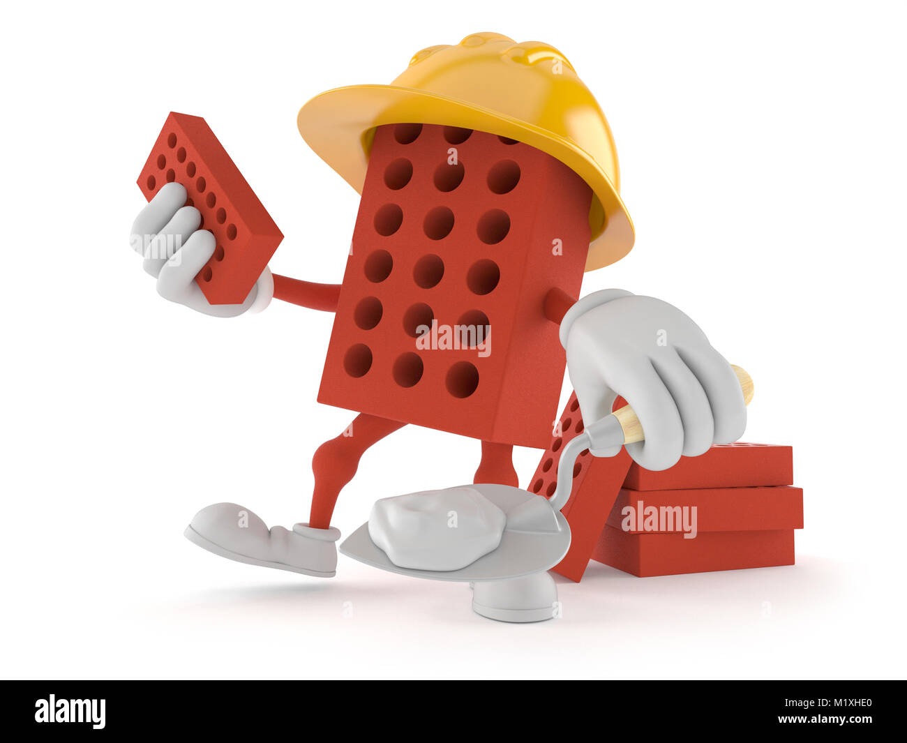 Brick character with trowel isolated on white background Stock Photo ...