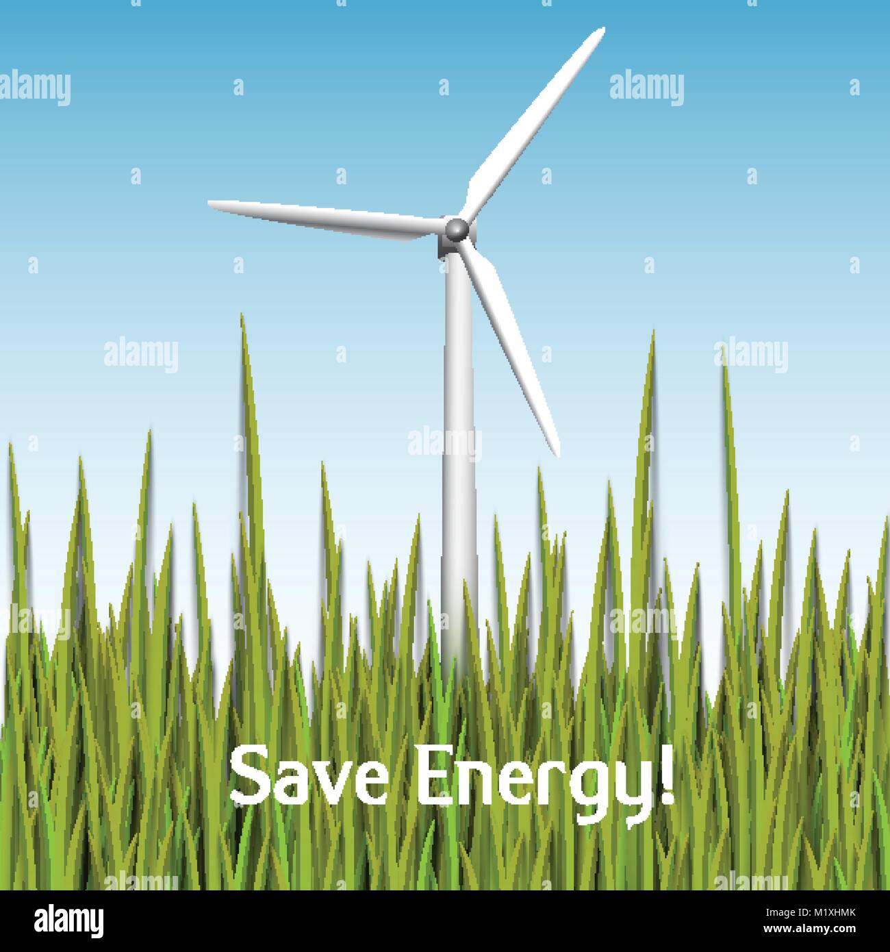 Save Energy! Vector illustration with wind turbine and grass Stock ...