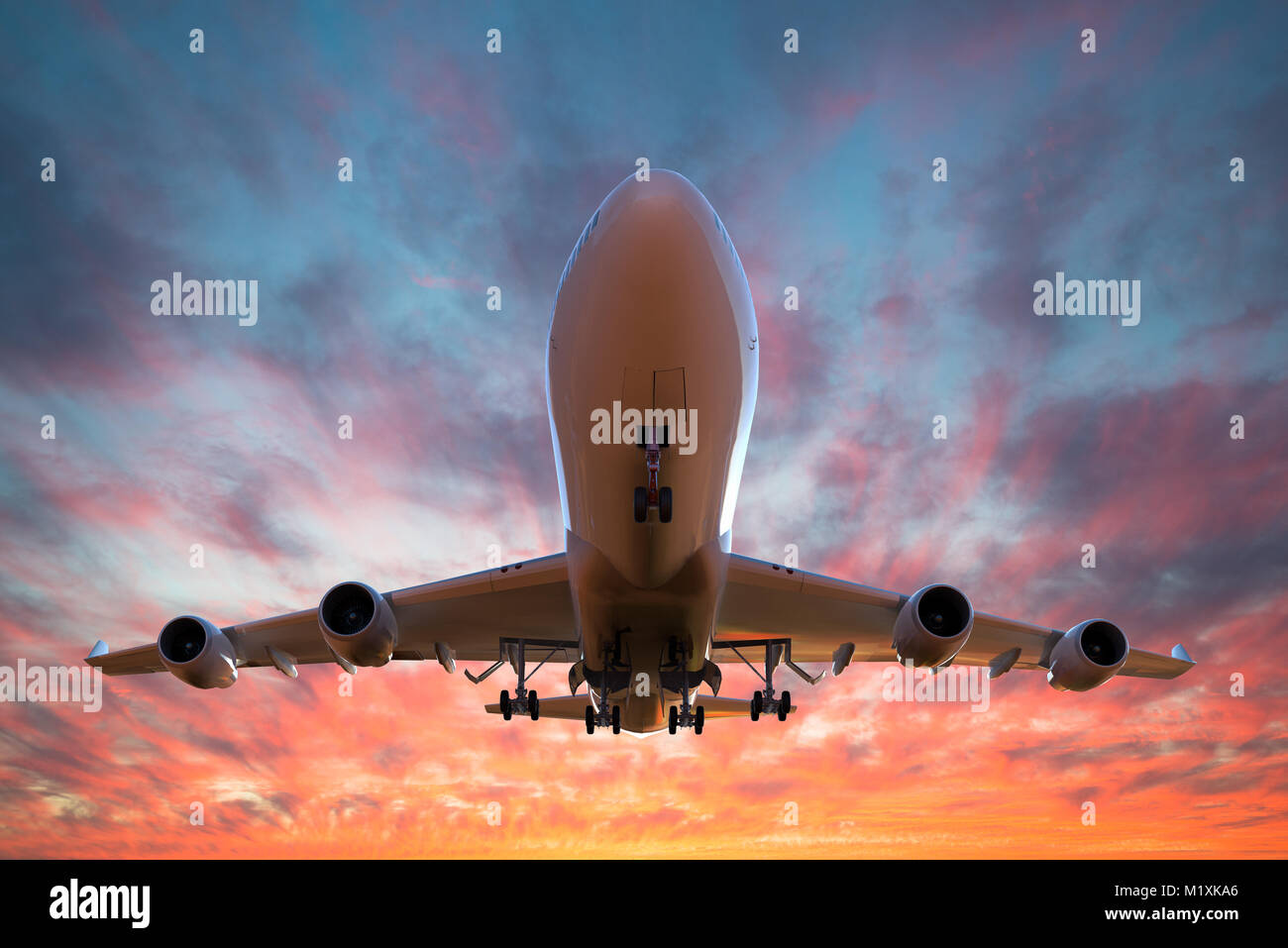3D render of a passenger airplane on take off at sunset Stock Photo - Alamy