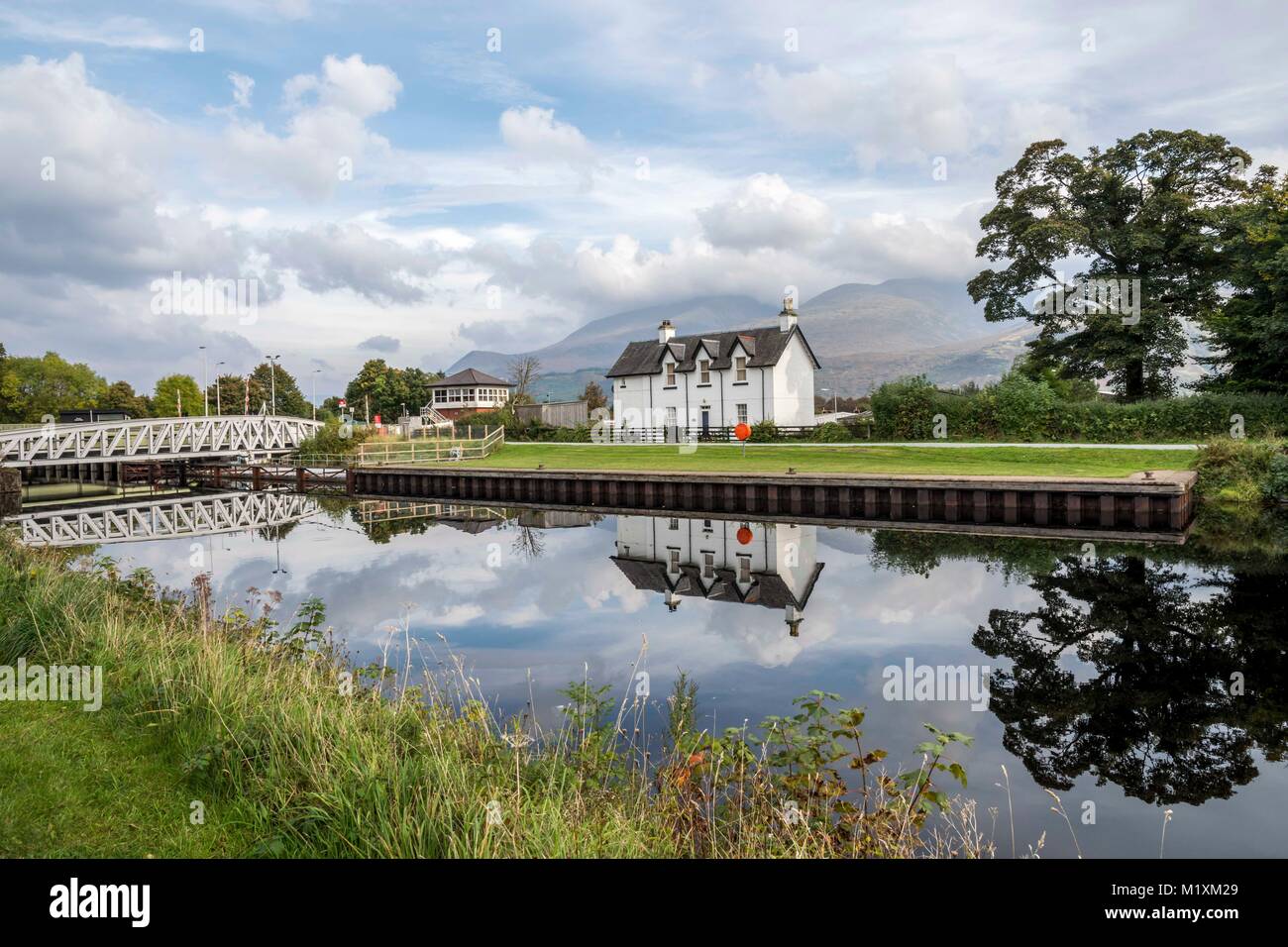 View from Caledonian Canal looking towards the bridge and Railway line ...