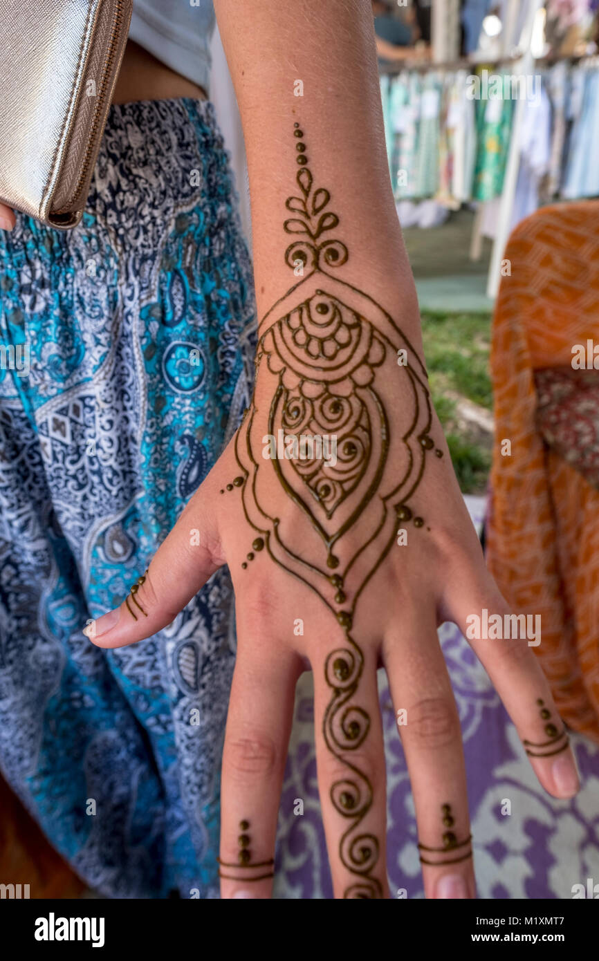 Henna design applied to a young girls hand and wrist at Port Douglas ...