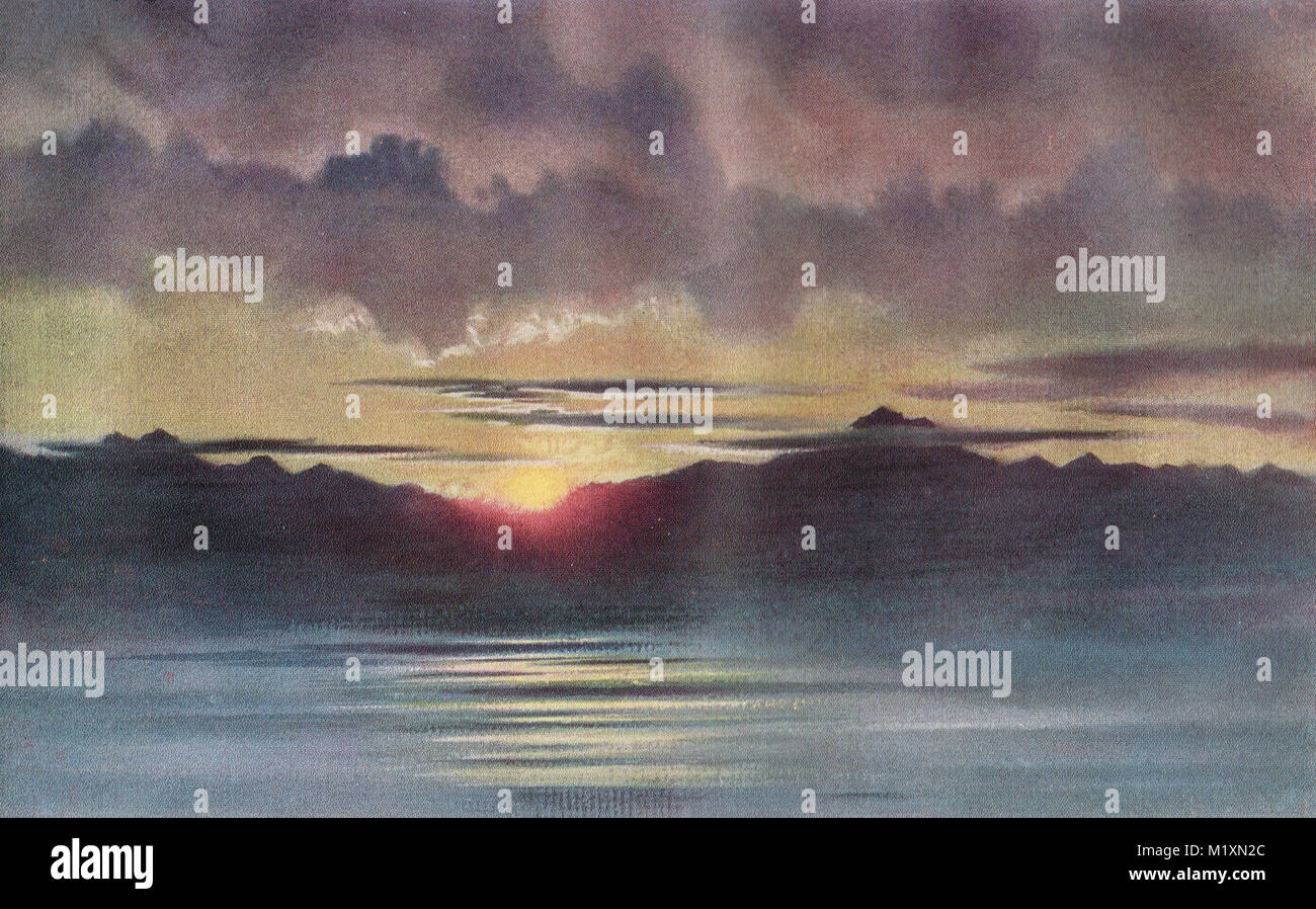 April Sunset looking west from Hut point, Ross Island, Antarctica ...