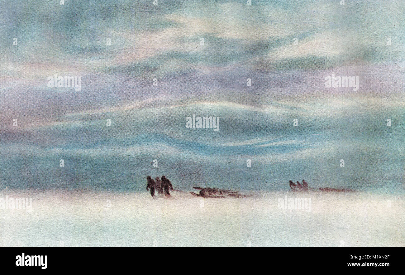 Sledging, Antarctica, watercolour by Edward Adrian Wilson. Scott's ...