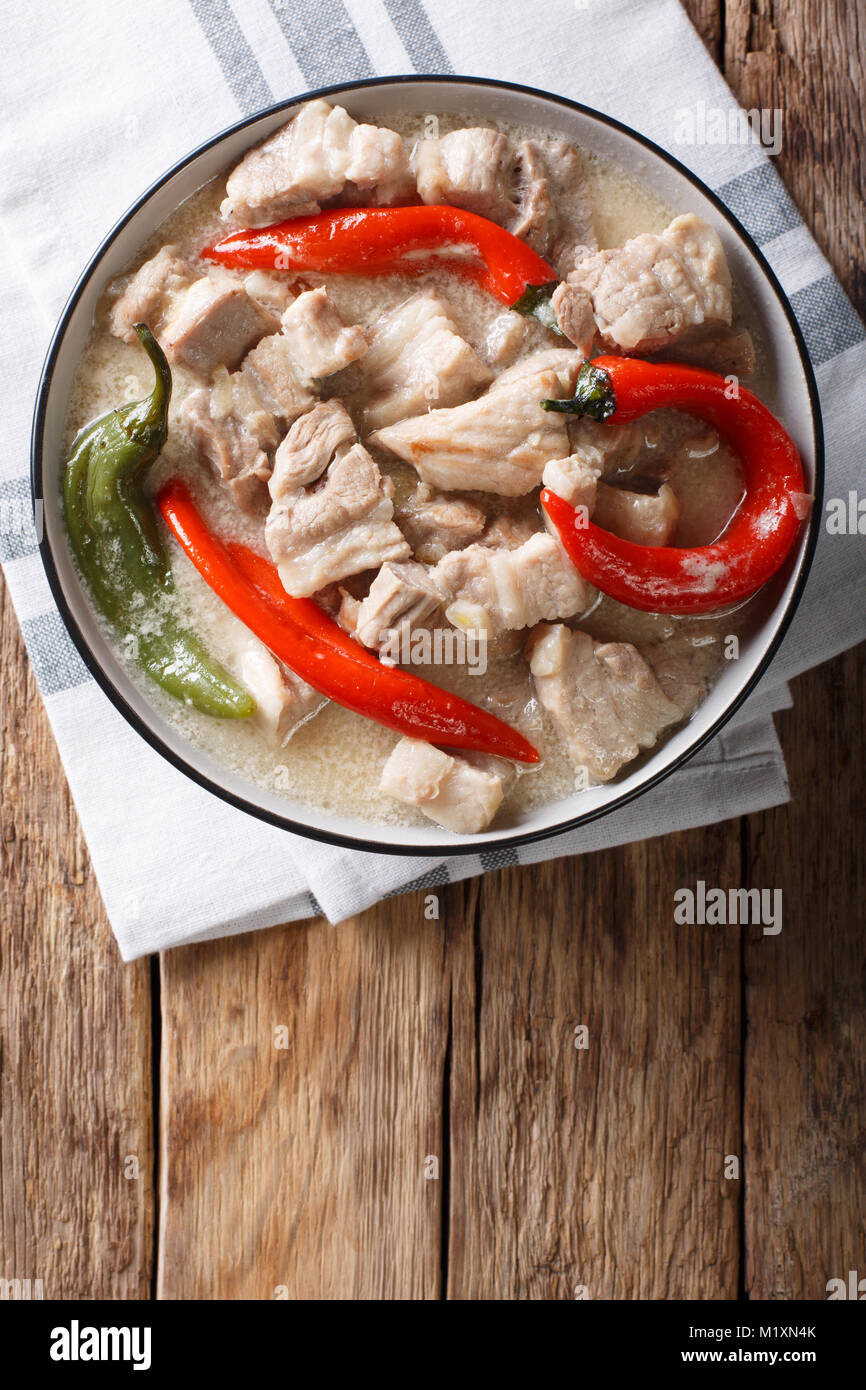 Philippine food: bicol express from a pork belly and coconut milk close ...