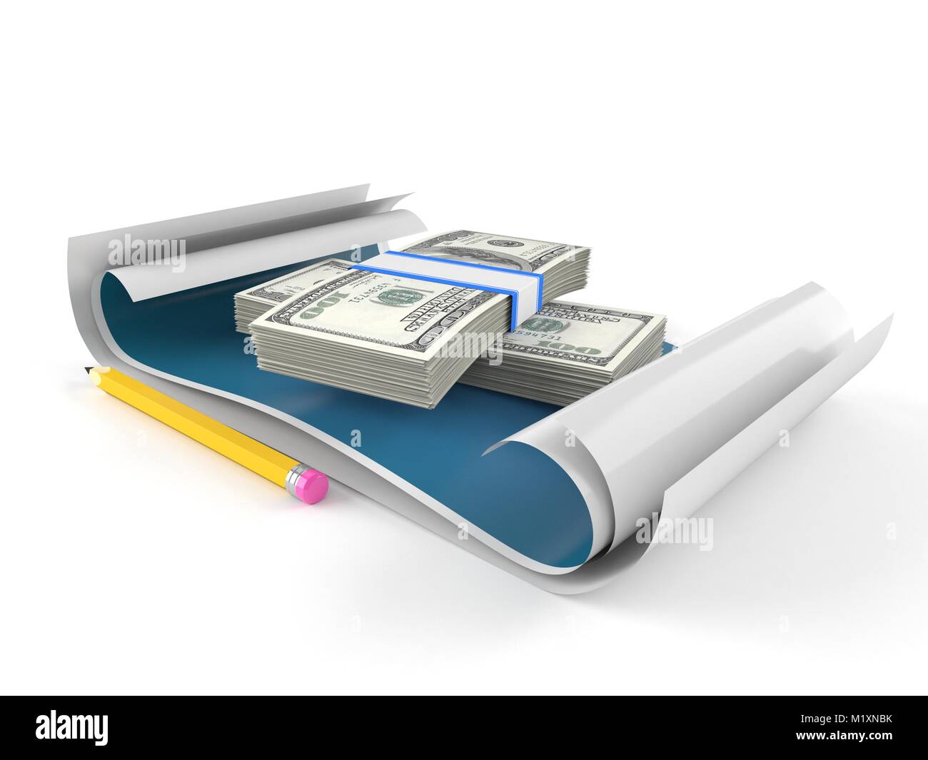 Blueprint with money isolated on white background Stock Photo - Alamy
