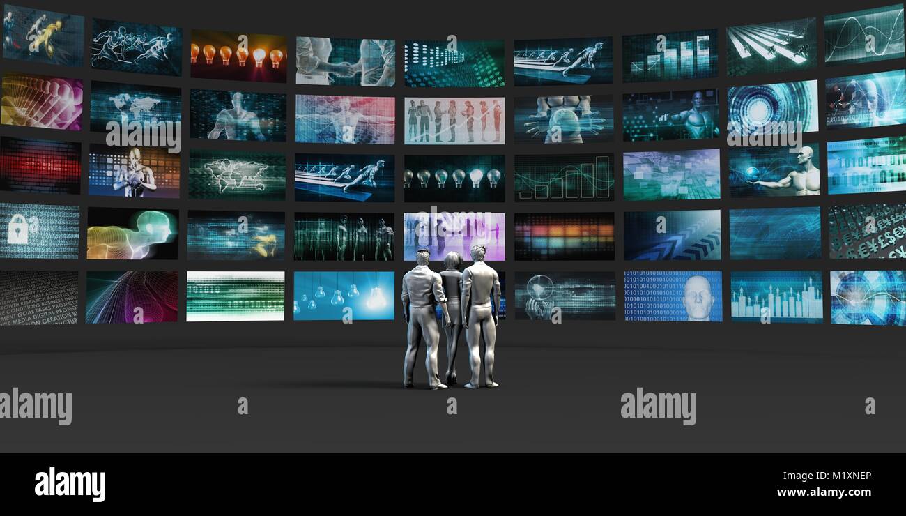 People Looking into Video Wall Screens in 3d Stock Photo - Alamy
