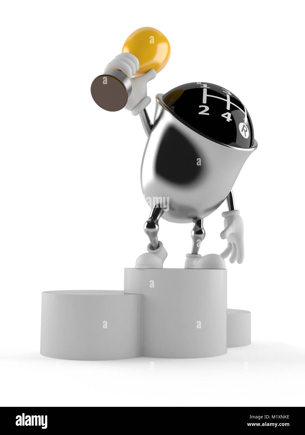 Gear knob character holding a trophy isolated on white background Stock ...
