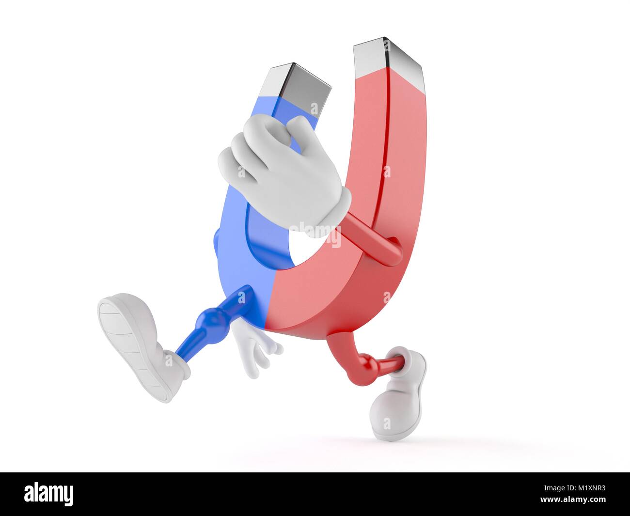 Magnet character running on white background Stock Photo - Alamy