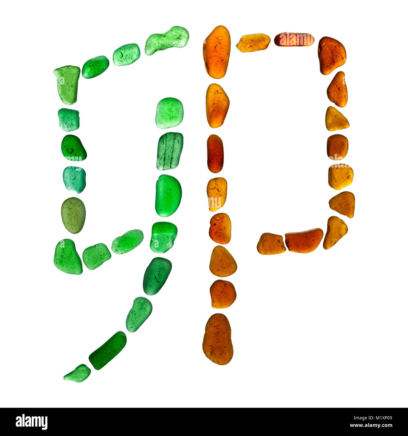 Chinese symbol mao - zodiac rabbit or hare made of sea glass on white ...