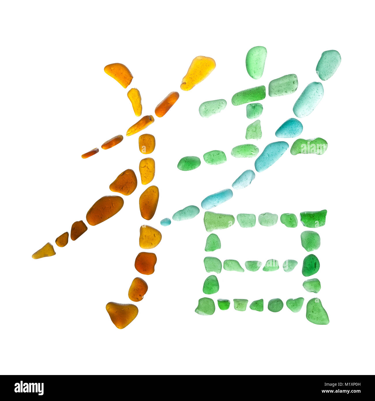 Chinese symbol zhu - pig, hog, boar, made of sea glass on white ...