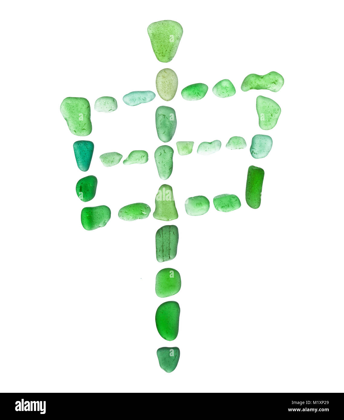 Chinese symbol shen - zodiac monkey; made of sea glass on white ...