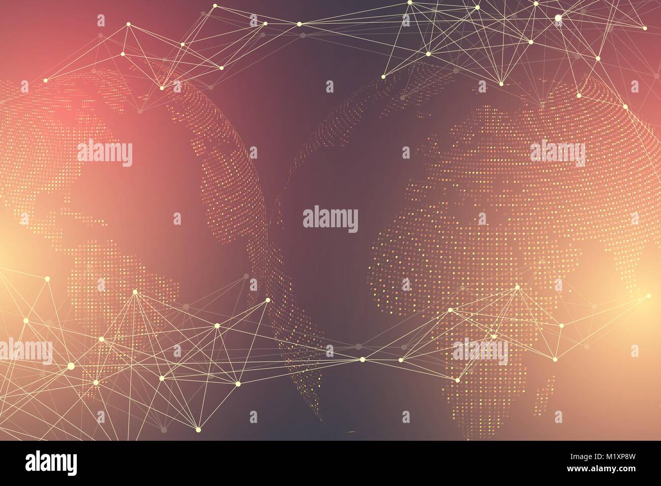 Virtual graphic background with world globes. Global network connection ...