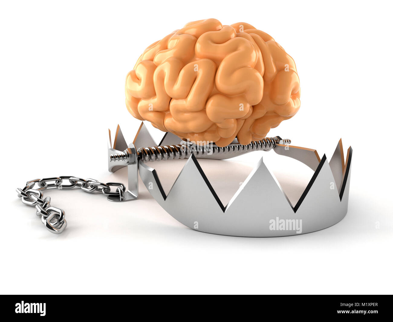 Brain with bear trap isolated on white background Stock Photo - Alamy