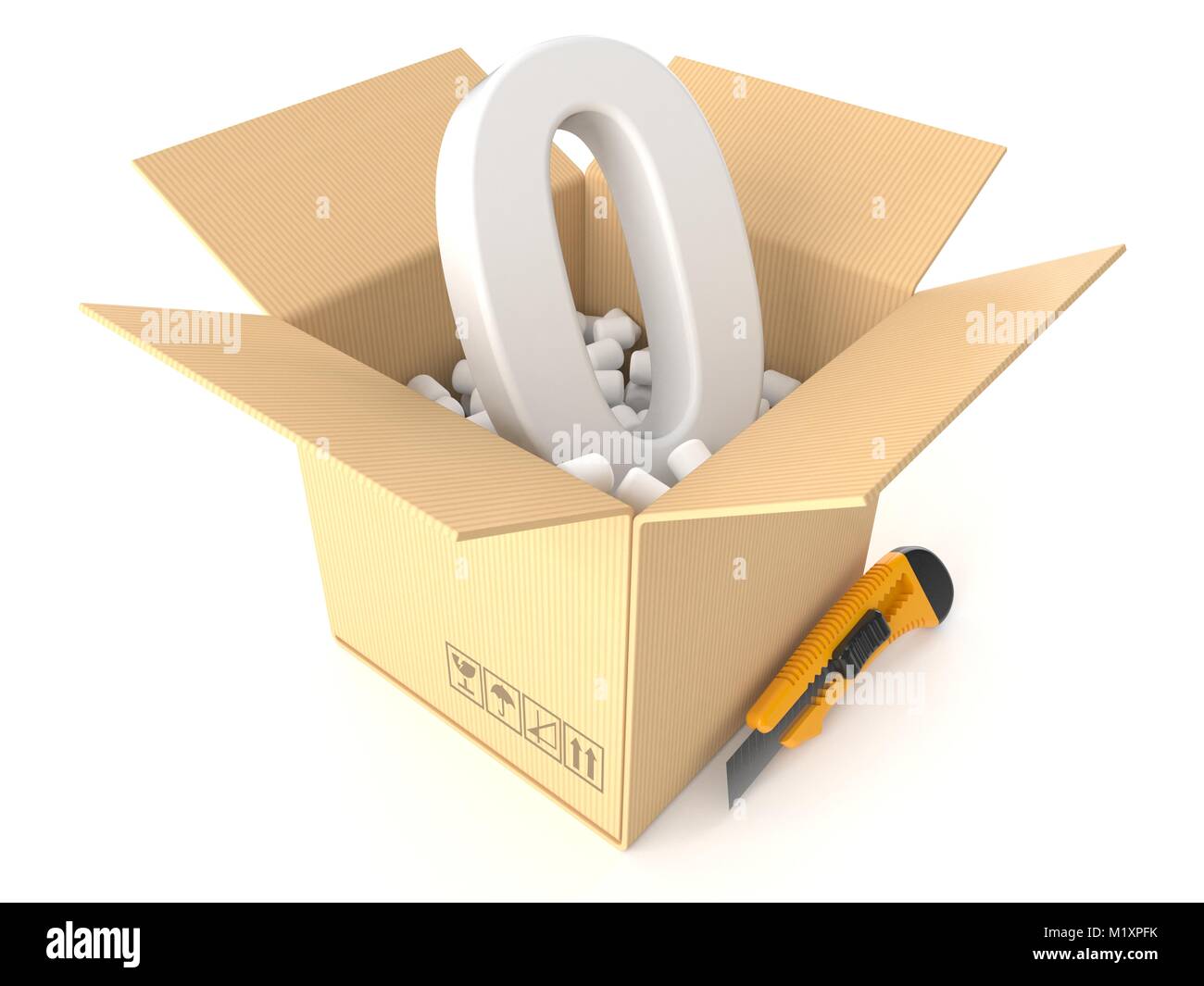 Box with zero symbol isolated on white background Stock Photo - Alamy