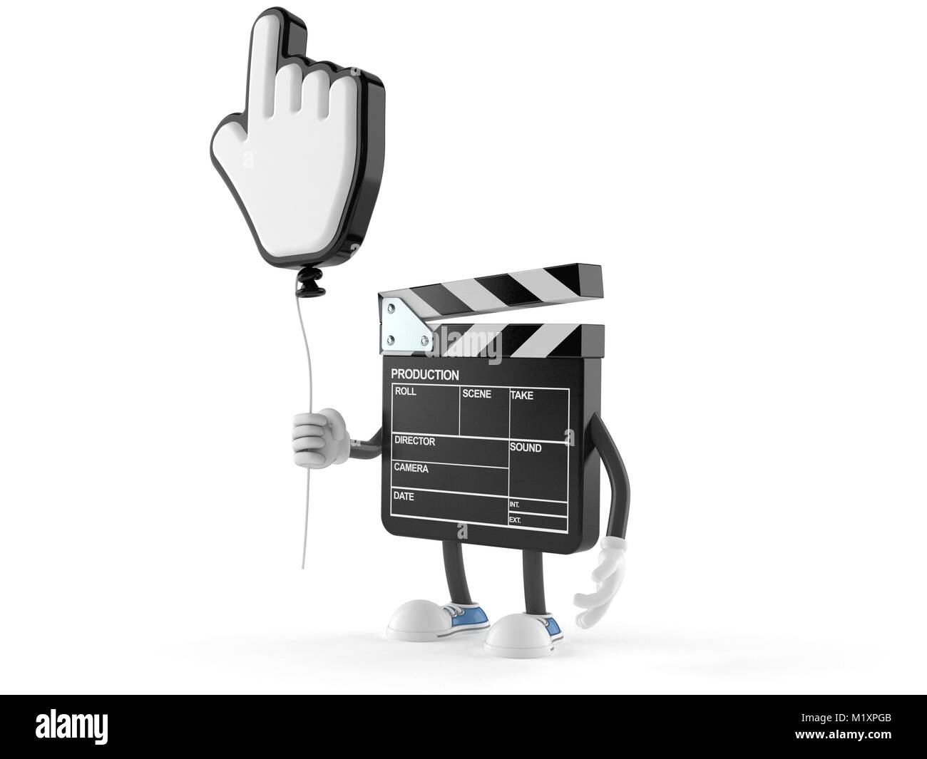 Film slate character with cursor isolated on white background Stock ...