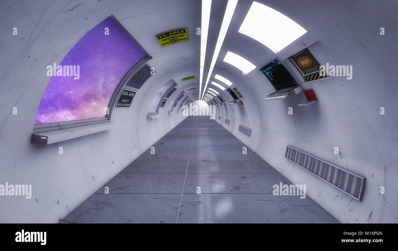 3D render. Futuristic corridor interior architecture Stock Photo - Alamy