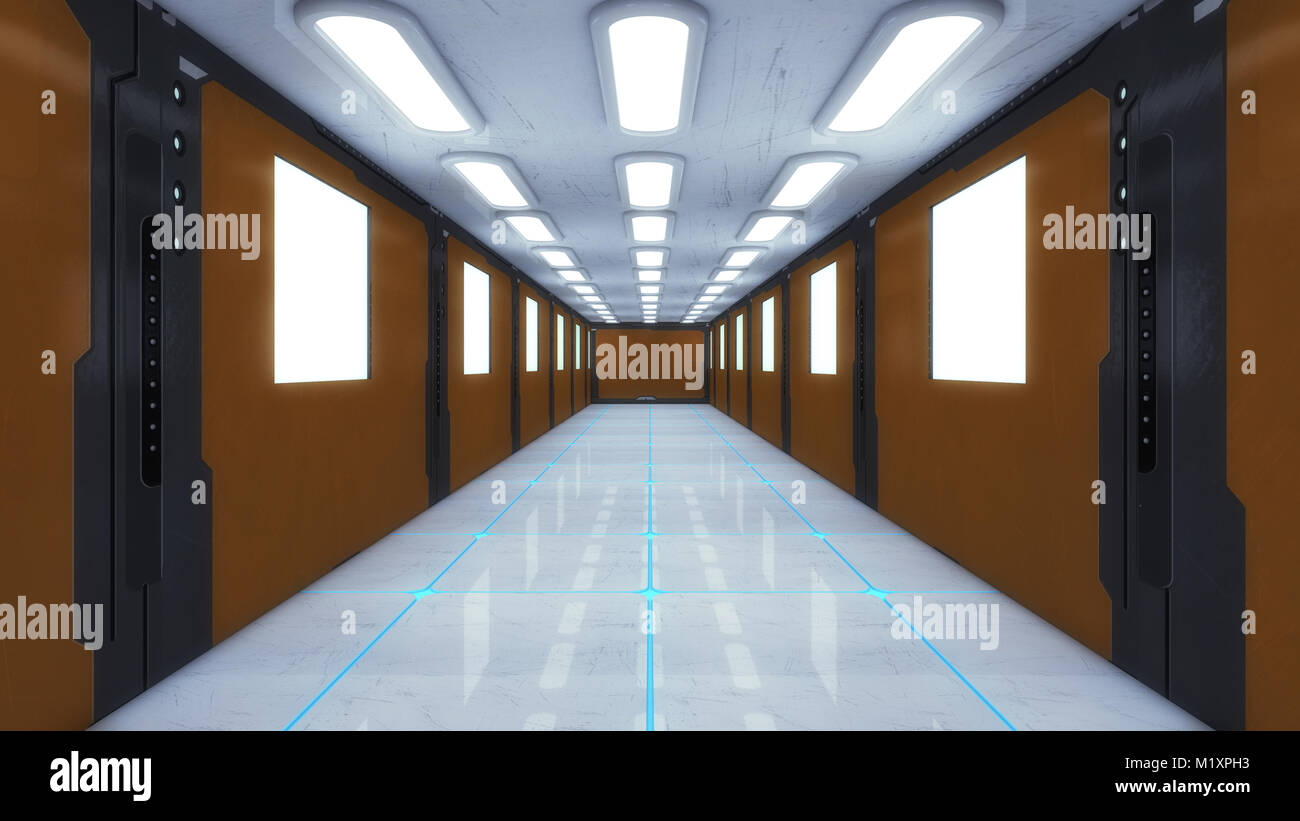 3D render. Futuristic corridor interior architecture Stock Photo - Alamy