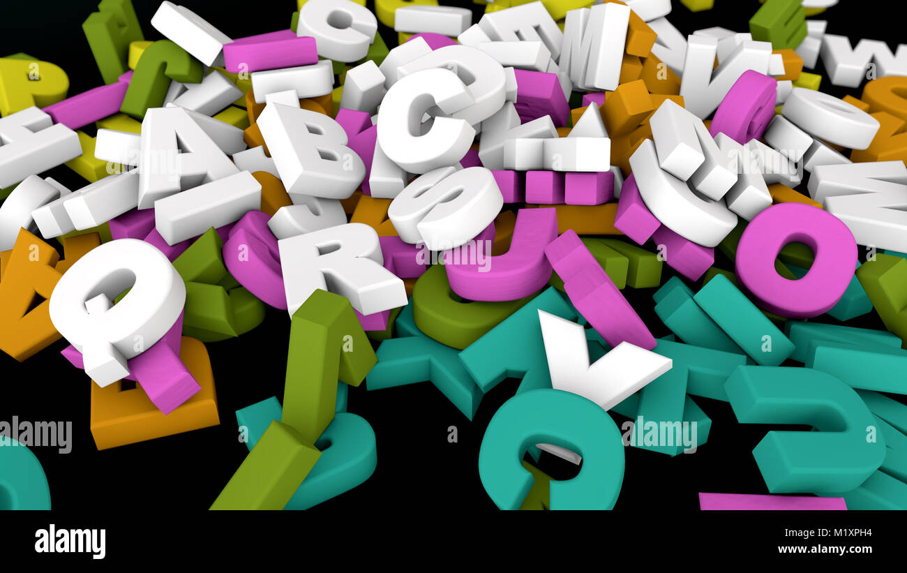 3d render Colorful letters falling to the ground Stock Photo - Alamy