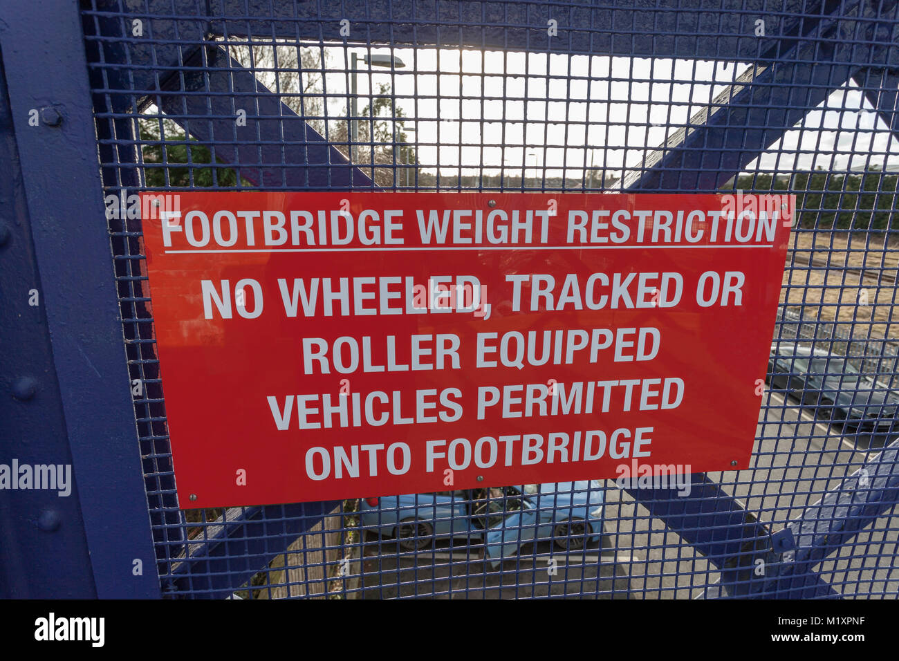 Warning sign re weight restrictions on the footbridge at Eaglescliffe ...