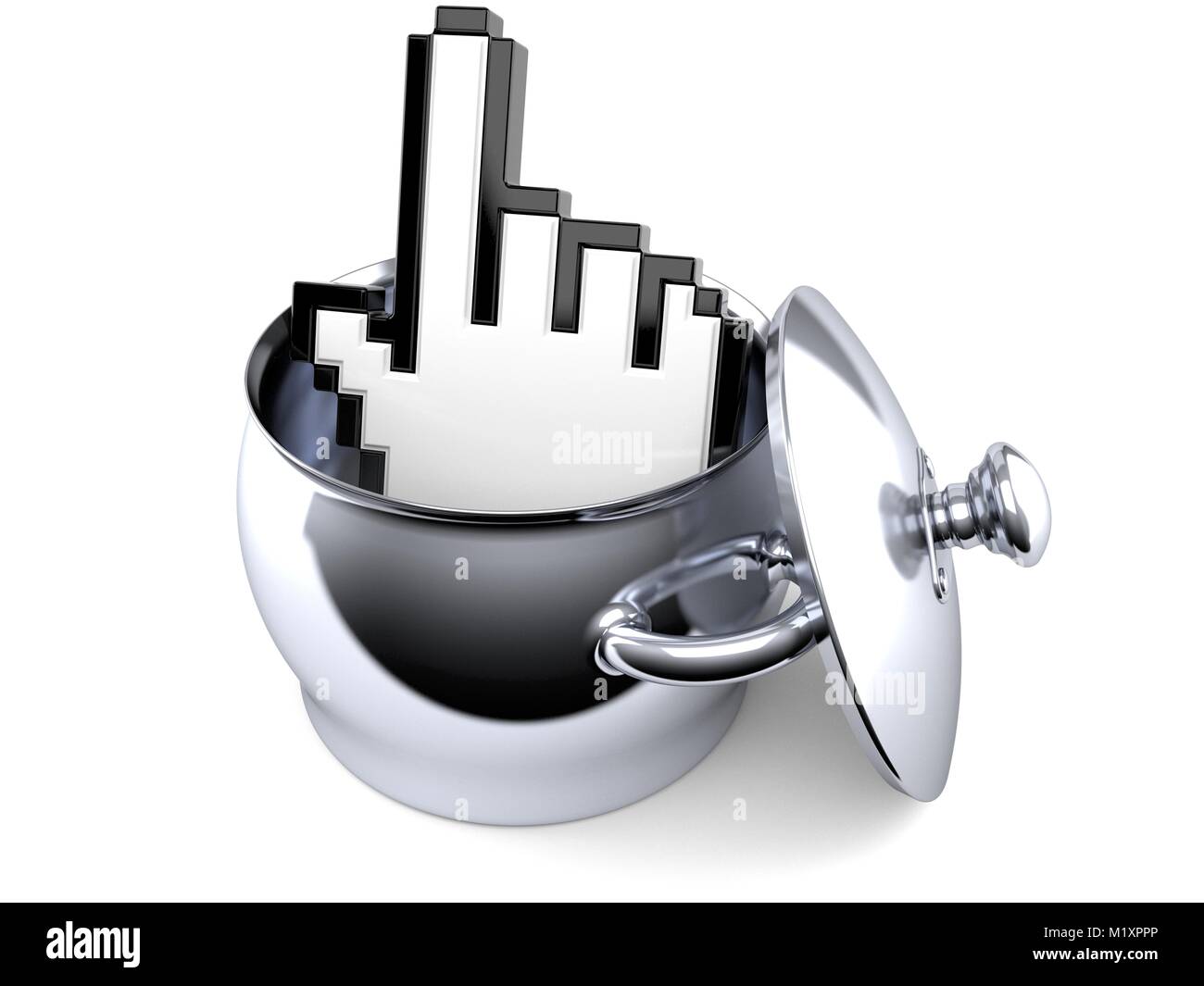 Kitchen pot with internet cursor isolated on white background Stock ...