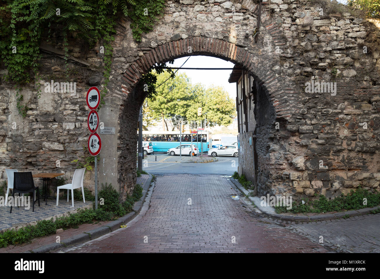 Istanbul - Turkey, October 09, 2015: Small stone gate from the Balat ...