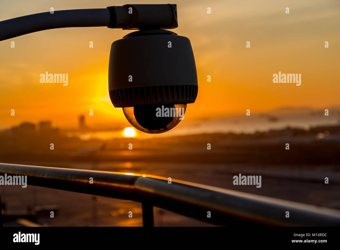 CCTV Security Camera Silhouette with reverse light and sky during the ...