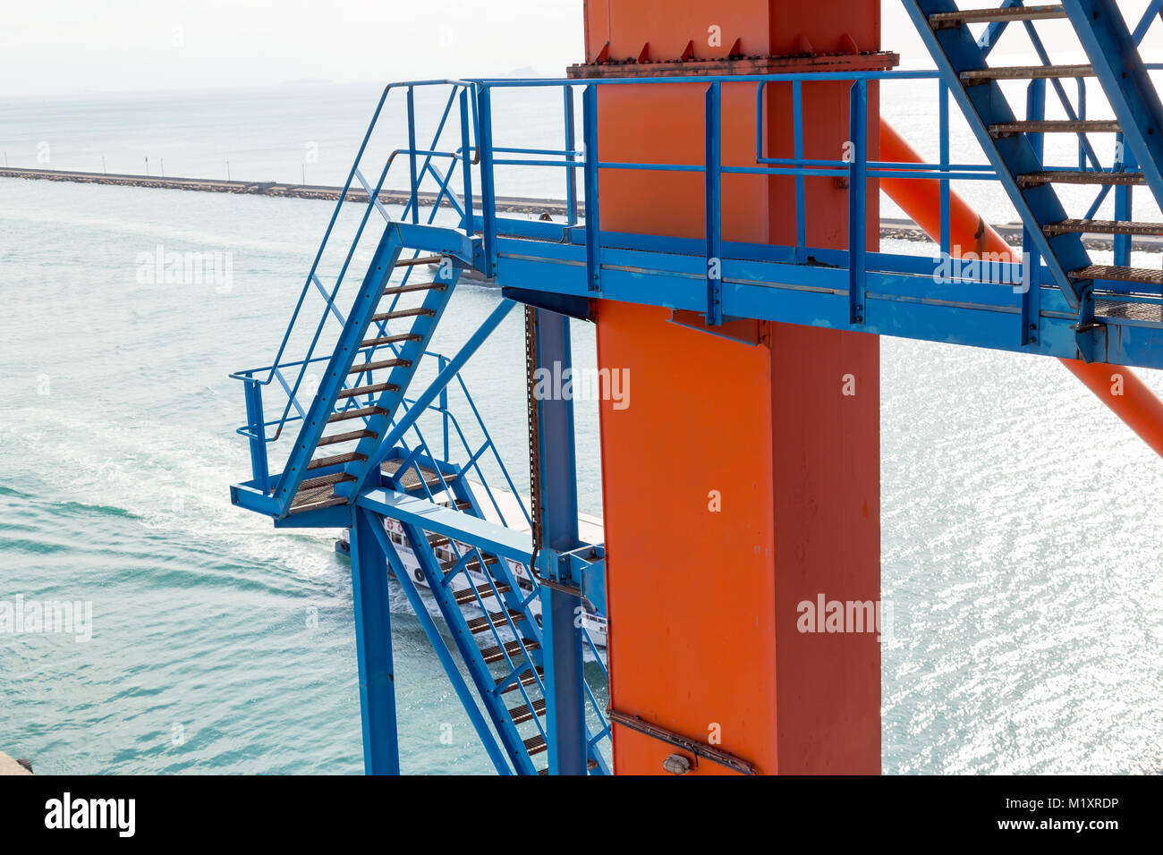 Empty stairway to Crane that used in seaport to container loading for ...
