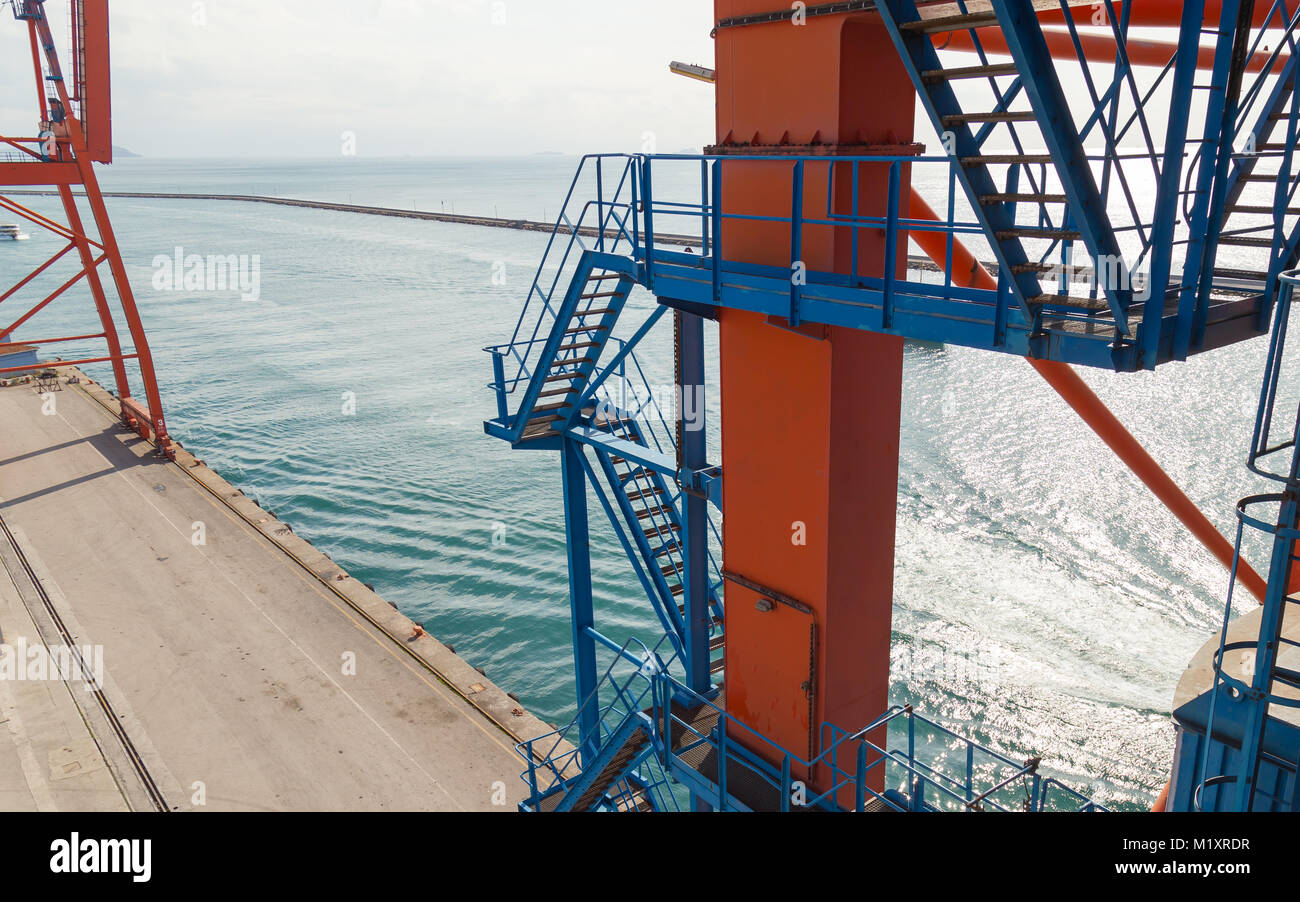 Empty stairway to Crane that used in seaport to container loading for ...