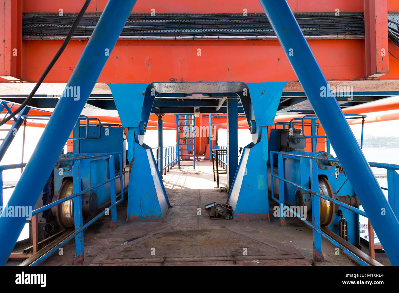 Inside of crane that used for container loading in seaport Stock Photo ...