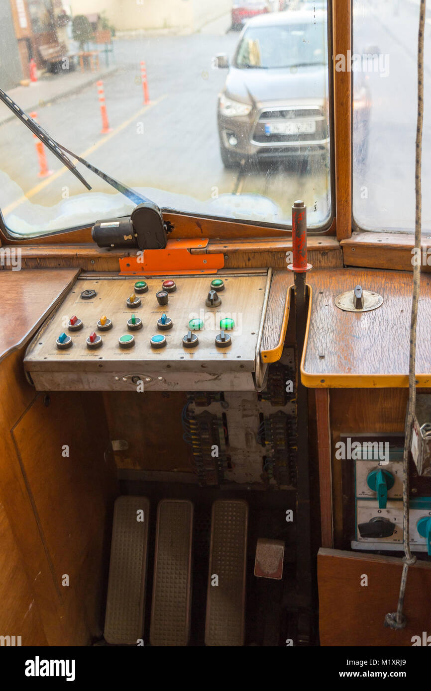 Interior of tramway and its control cabin Stock Photo - Alamy