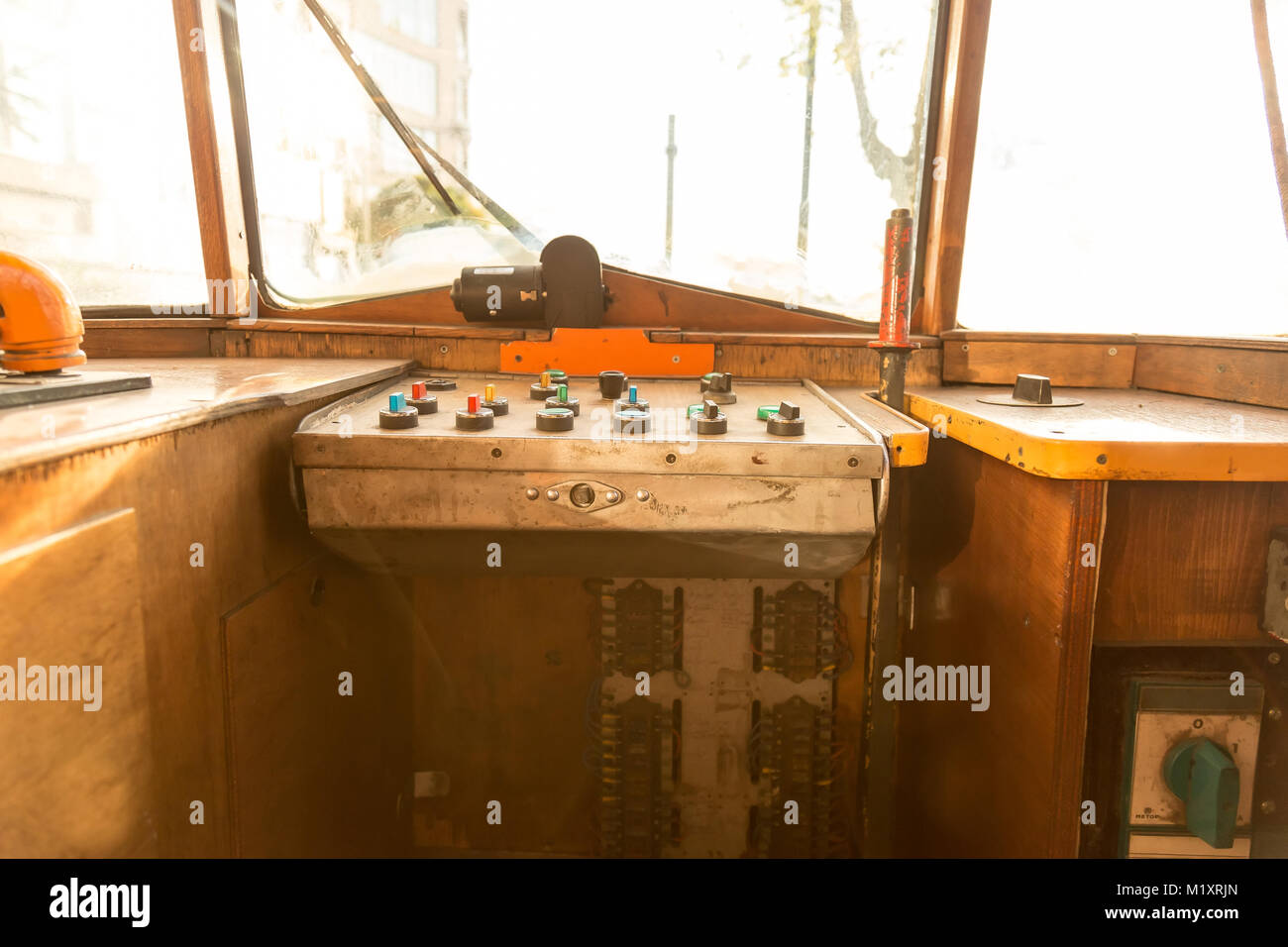 Interior of tramway and its control cabin Stock Photo - Alamy