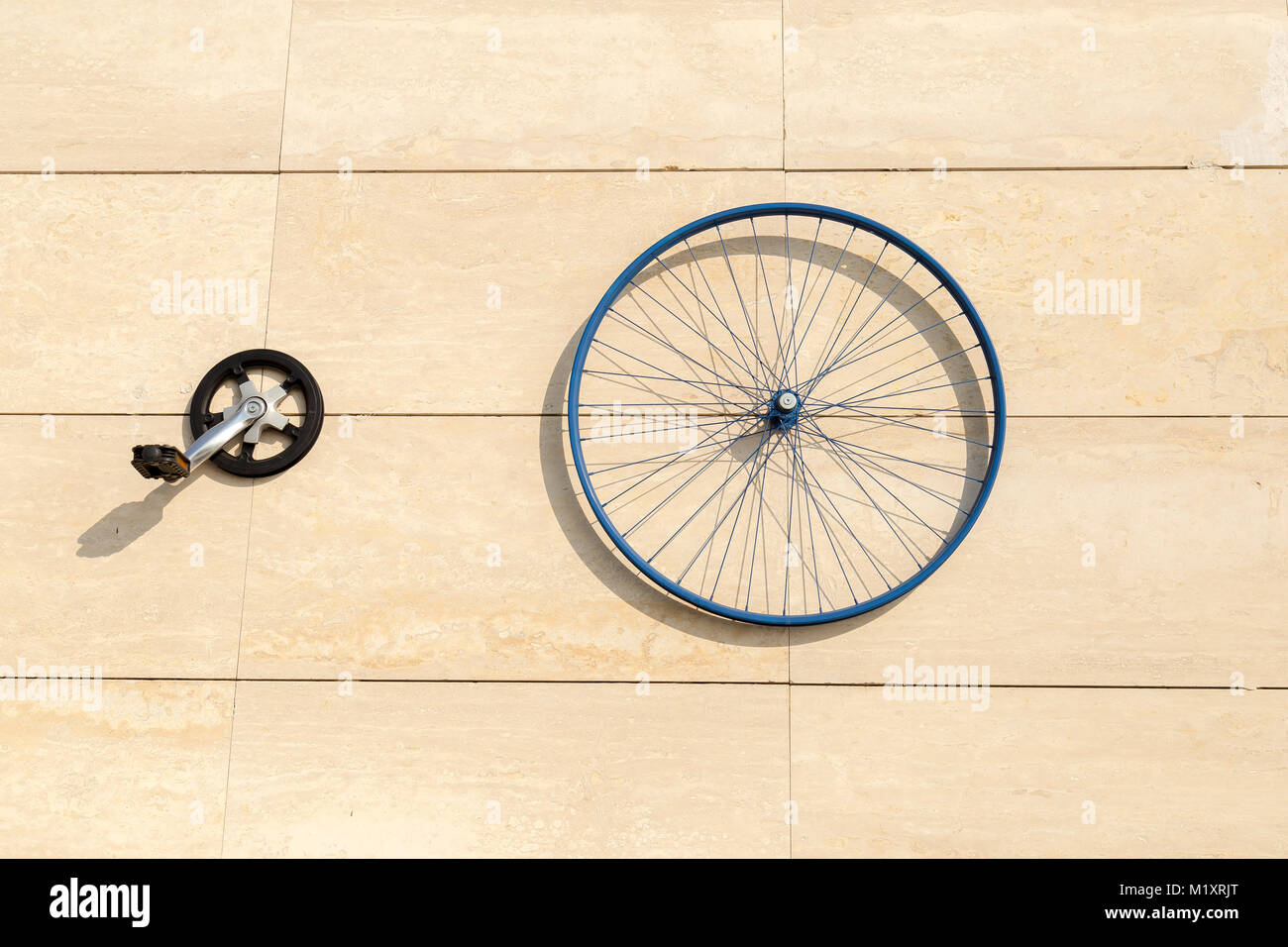 Wheel rim parts of bicycle on the wall Stock Photo - Alamy