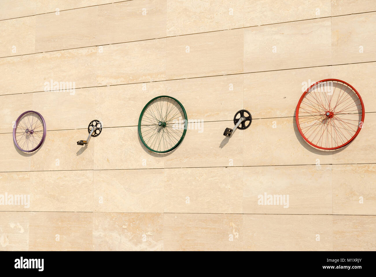 Wheel rim parts of bicycle on the wall Stock Photo - Alamy