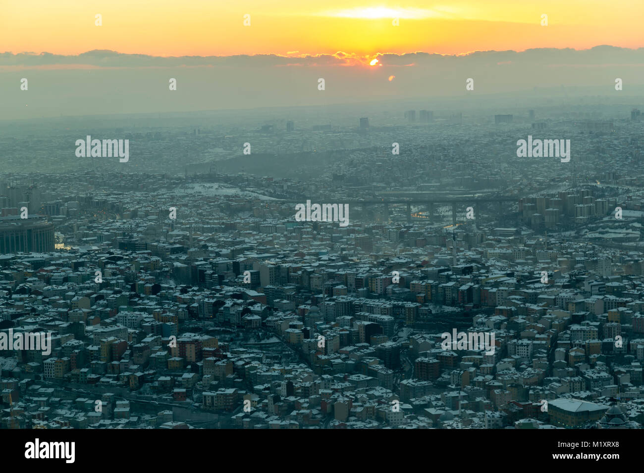 Istanbul, Turkey; January 19, 2015: View of Istanbul with reverse light ...