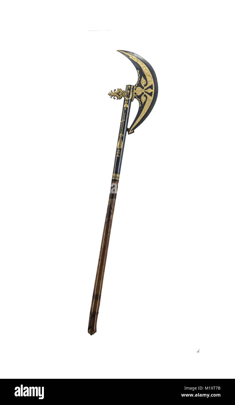 Ancient halberd or war ax on a white background Stock Photo - Alamy