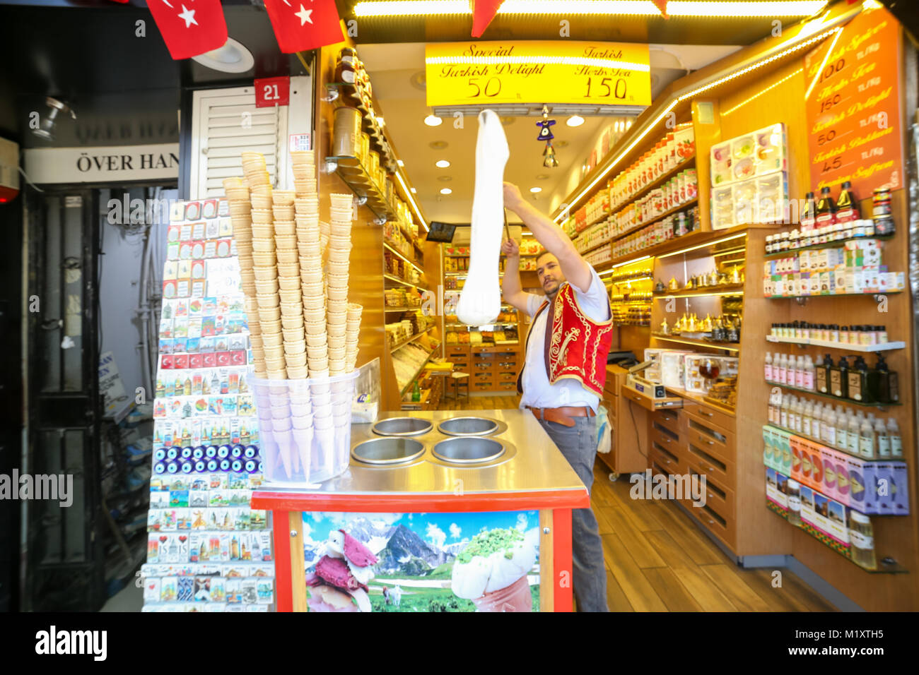 Istanbul, Turkey - May 11, 2016: Traditional Turkish ice cream vendor ...