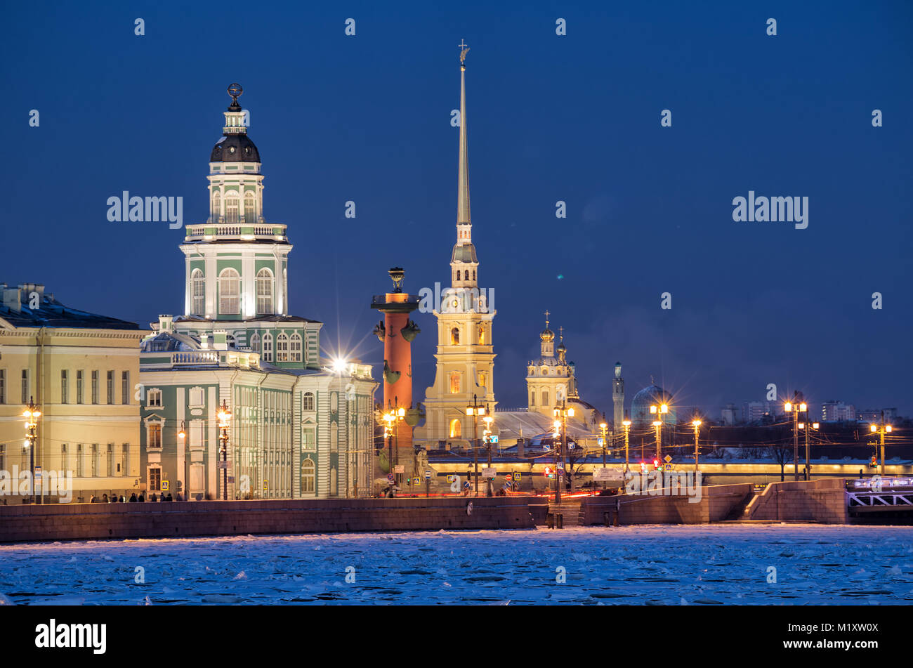 Saint-Petersburg, Russia. Evening view of illuminated sights ...
