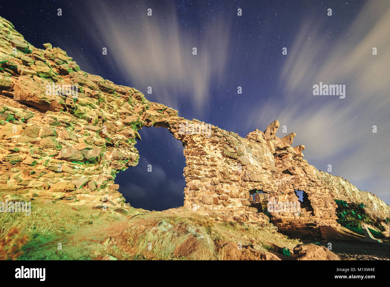 Long exposure starry night view with clouds from the ancient keep Stock ...