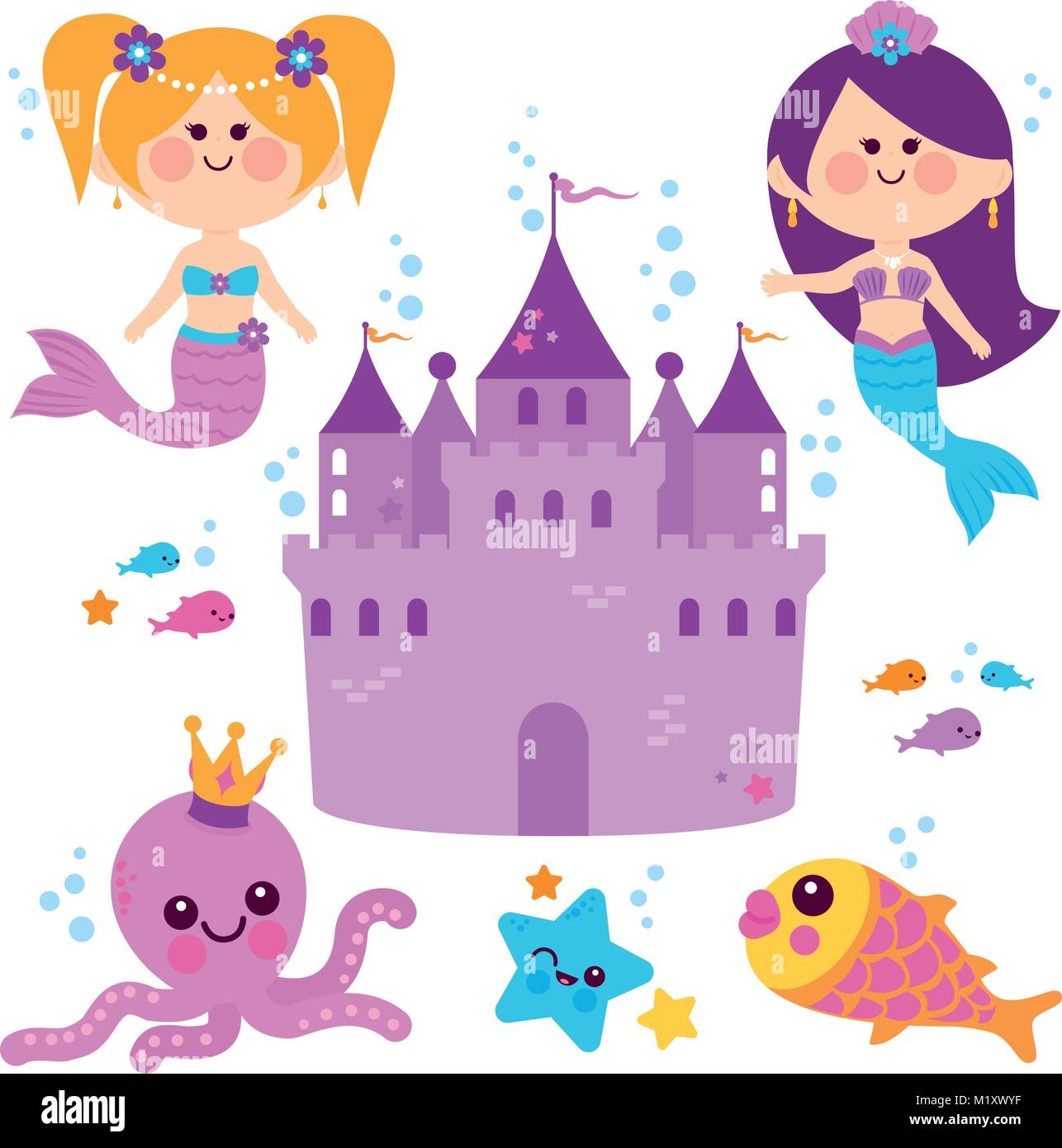 Illustration beautiful mermaid castle fish hi-res stock photography and ...