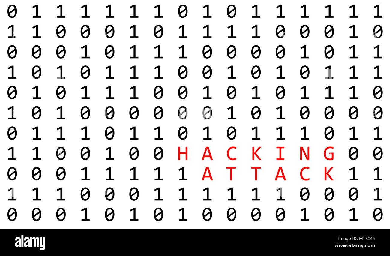 binary background with hacking attack sign on white background Stock ...