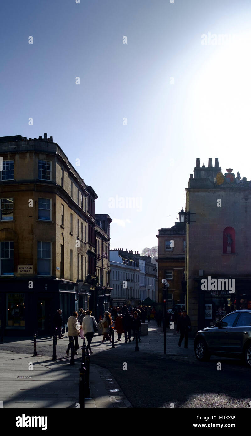 Cold winters Day in Bath somerset England UK View Loking down milsom st ...