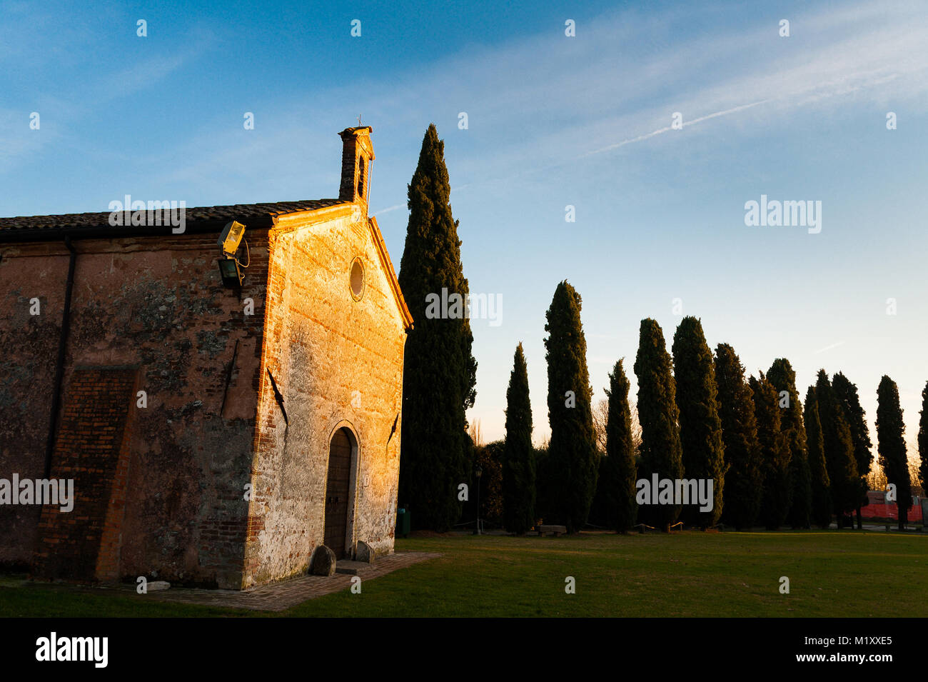 ancient small italian church in outdoor field in italy countryside in ...